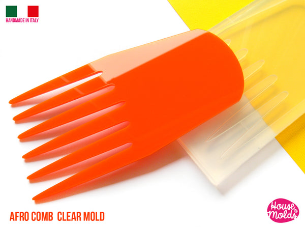 AFRO COMB #1 Clear mold 14,7 cm x 7,5 cm - super glossy afro pick , cu ...