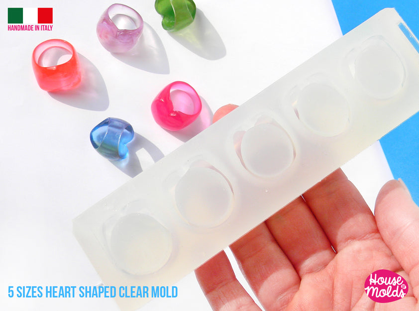 Clear Multi Size Puffy Hearts Rings- Clear Mold to make 5 size Hearts ...
