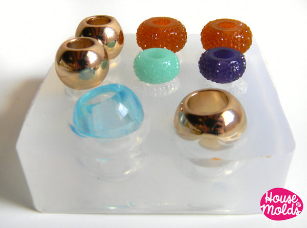 Set of 8 Drilled Bead Clear Mold ,Mold to make European style beads-sm ...
