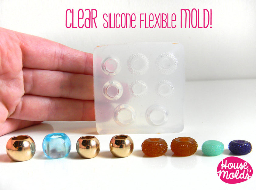 Set of 8 Drilled Bead Clear Mold ,Mold to make European style beads-sm ...
